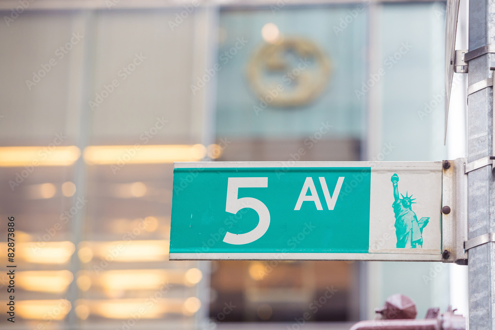 Poster Fifth Avenue sign in pedestrian crossong, midtown Manhattan ...