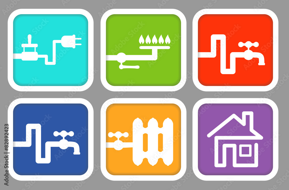 Utility icons: electricity, gas, cold water, hot water, heating Stock ...