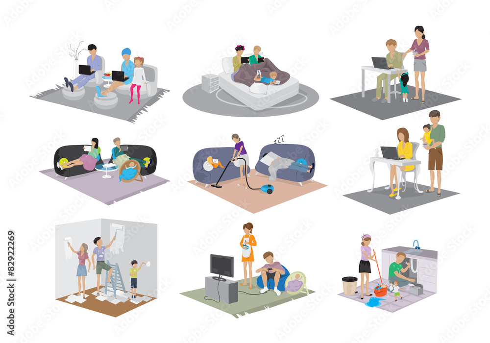 Different Family Situations In The House Set - Isolated On White ...