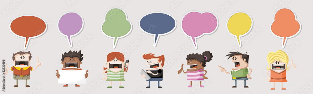group of happy cartoon people talking with speech balloon Stock Vector ...