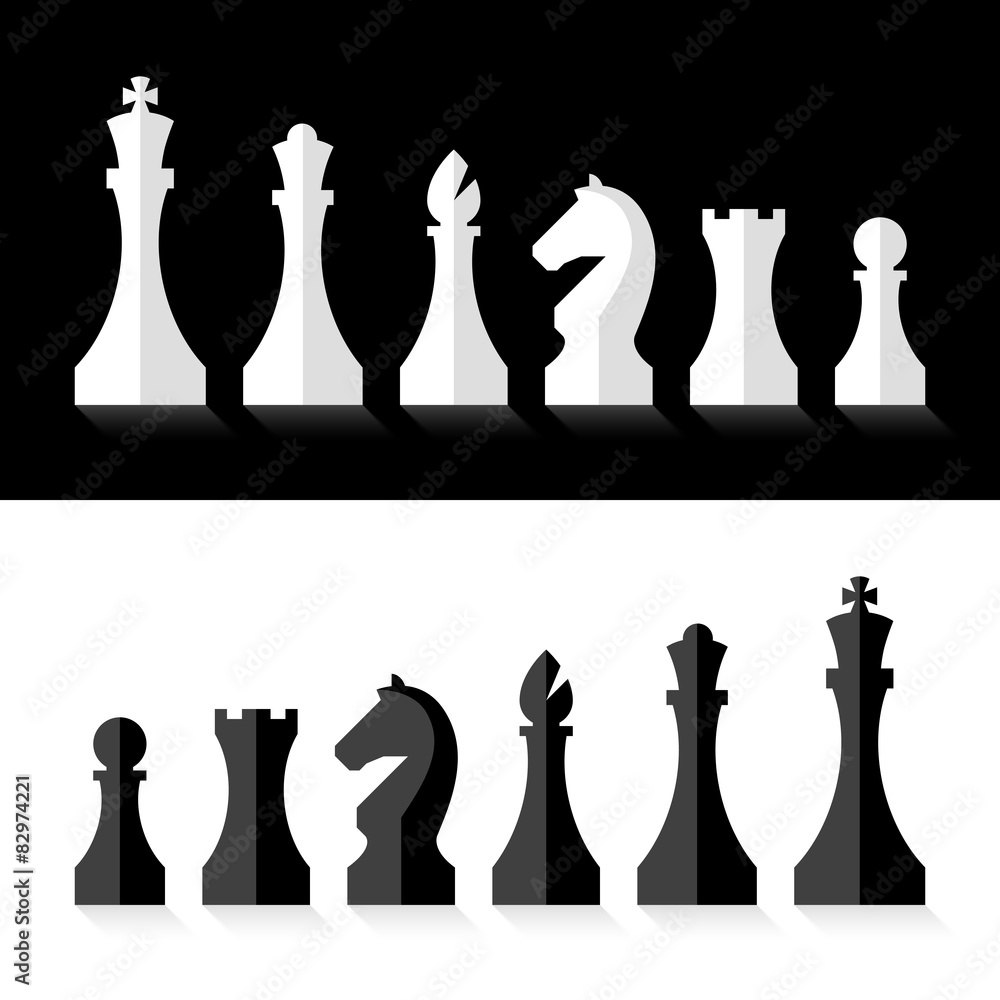 Black and white chess pieces flat design style Stock Vector | Adobe Stock