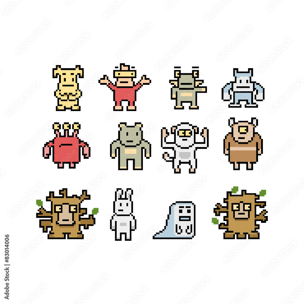 Pixel art monsters and animals collection Stock Vector | Adobe Stock