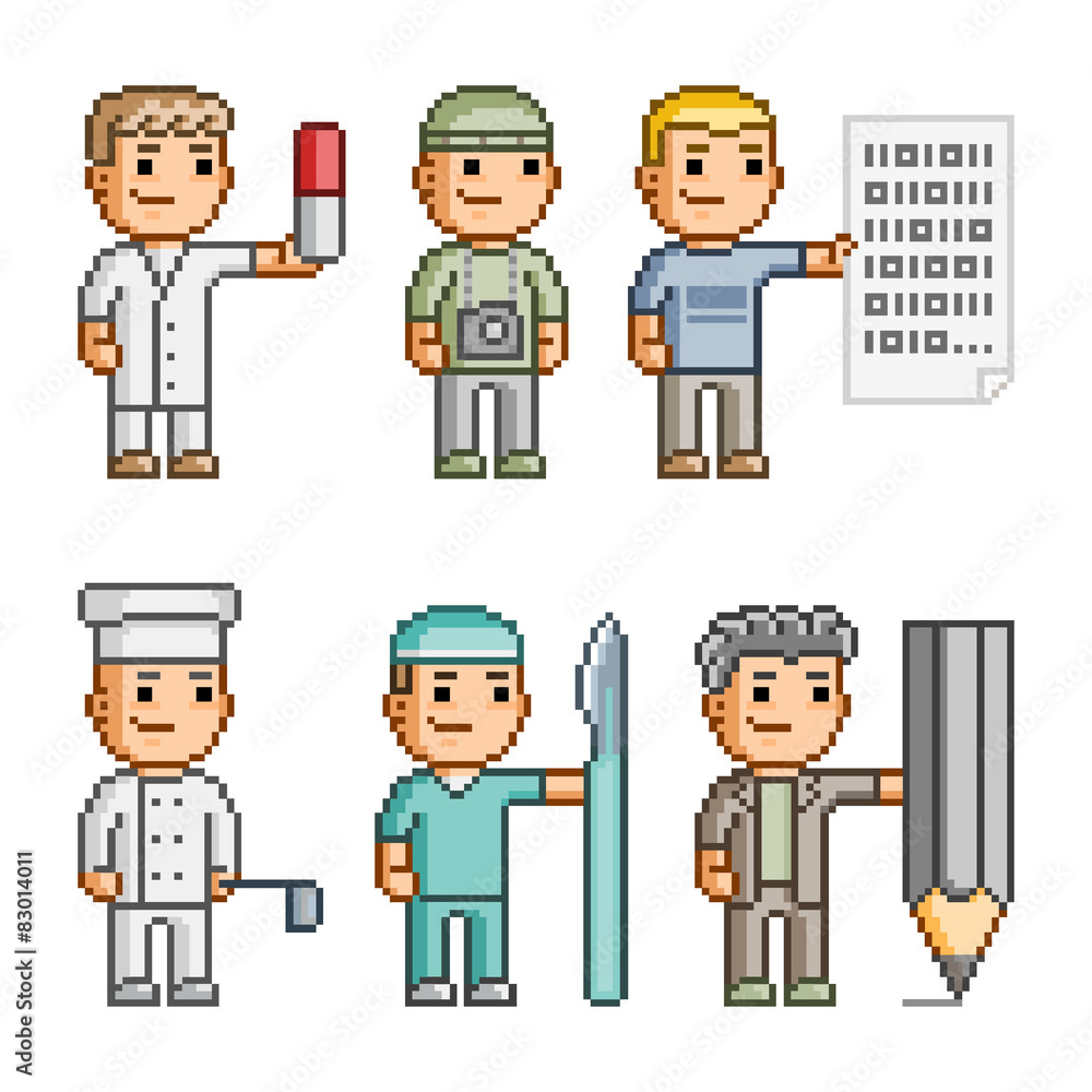 Pixel art collection professions Stock Vector | Adobe Stock