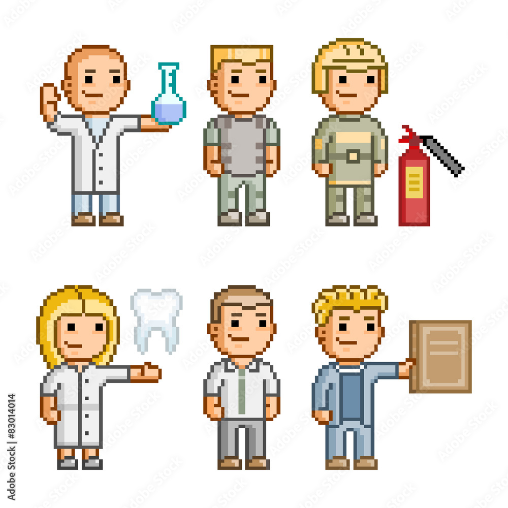 Pixel art collection professions Stock Vector | Adobe Stock