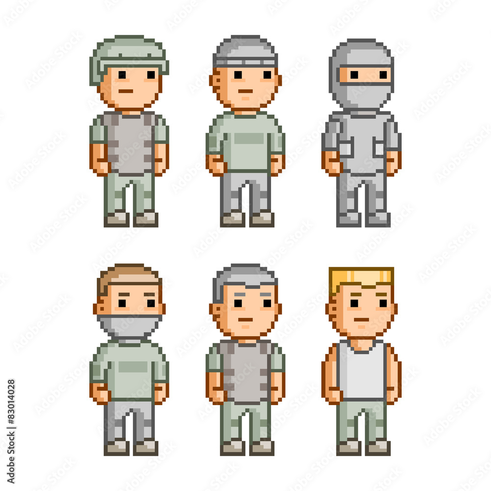 Pixel art collection soldiers Stock Vector | Adobe Stock