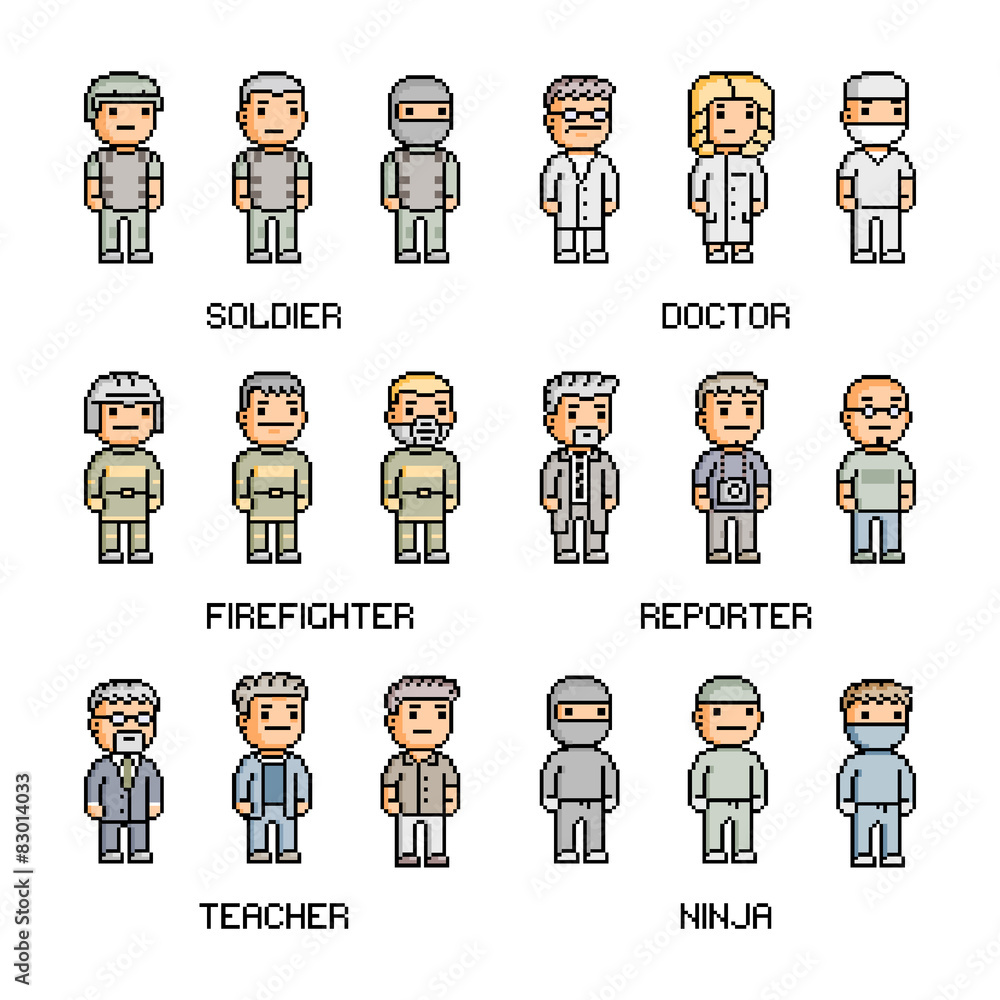 Pixel art collection professions Stock Vector | Adobe Stock