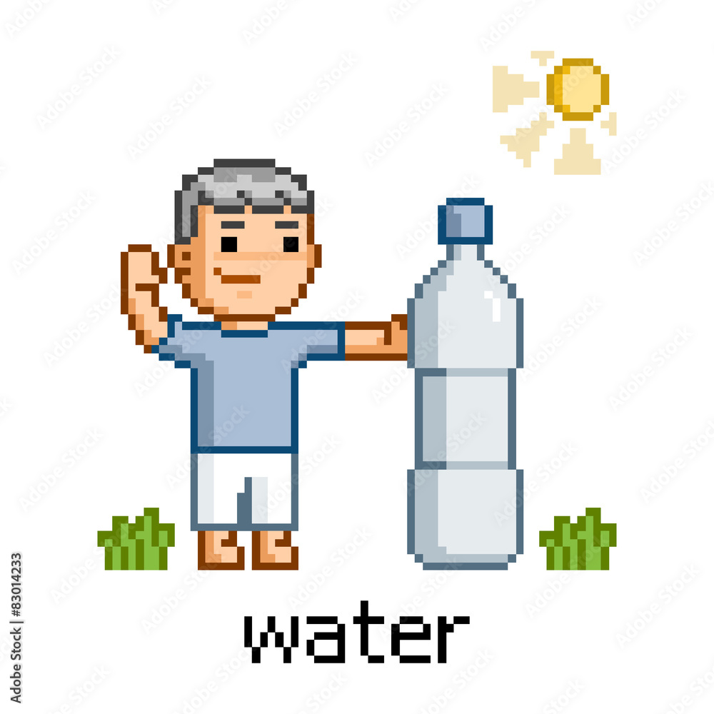 Pixel art people and bottle of water Stock Vector | Adobe Stock