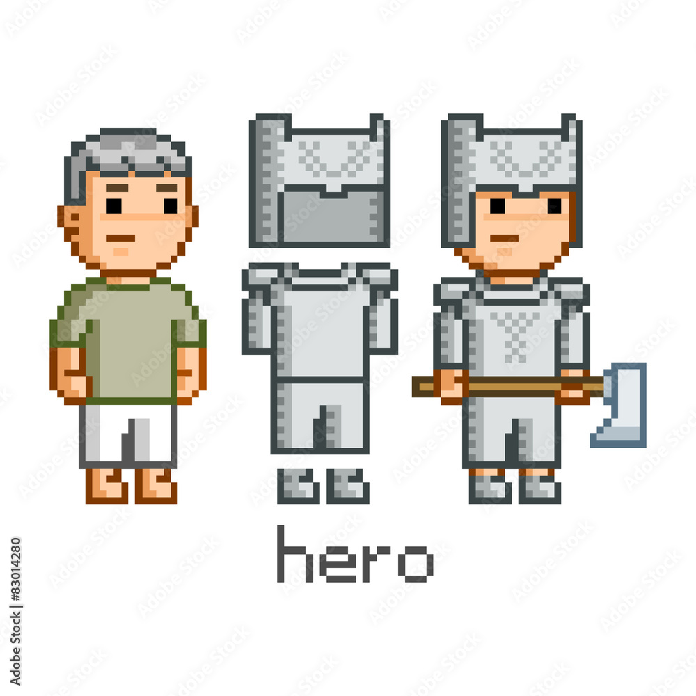 Pixel art hero Stock Vector | Adobe Stock