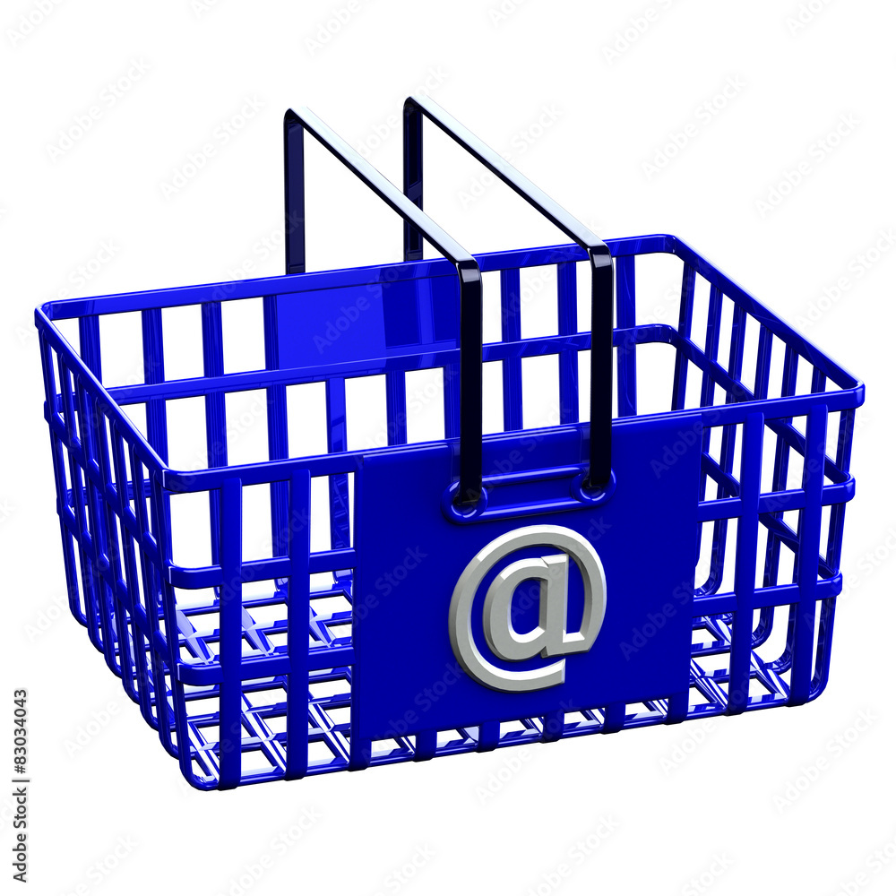Blue shopping basket with sign @ Stock Illustration | Adobe Stock