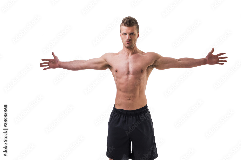Poster Young muscle man shirtless with arms spread open – Wall Art ...