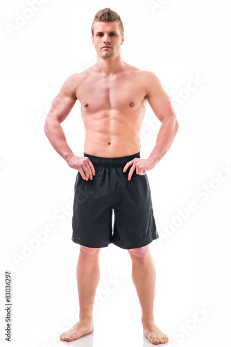 Full body shot of shirtless muscular young man Stock Photo | Adobe Stock