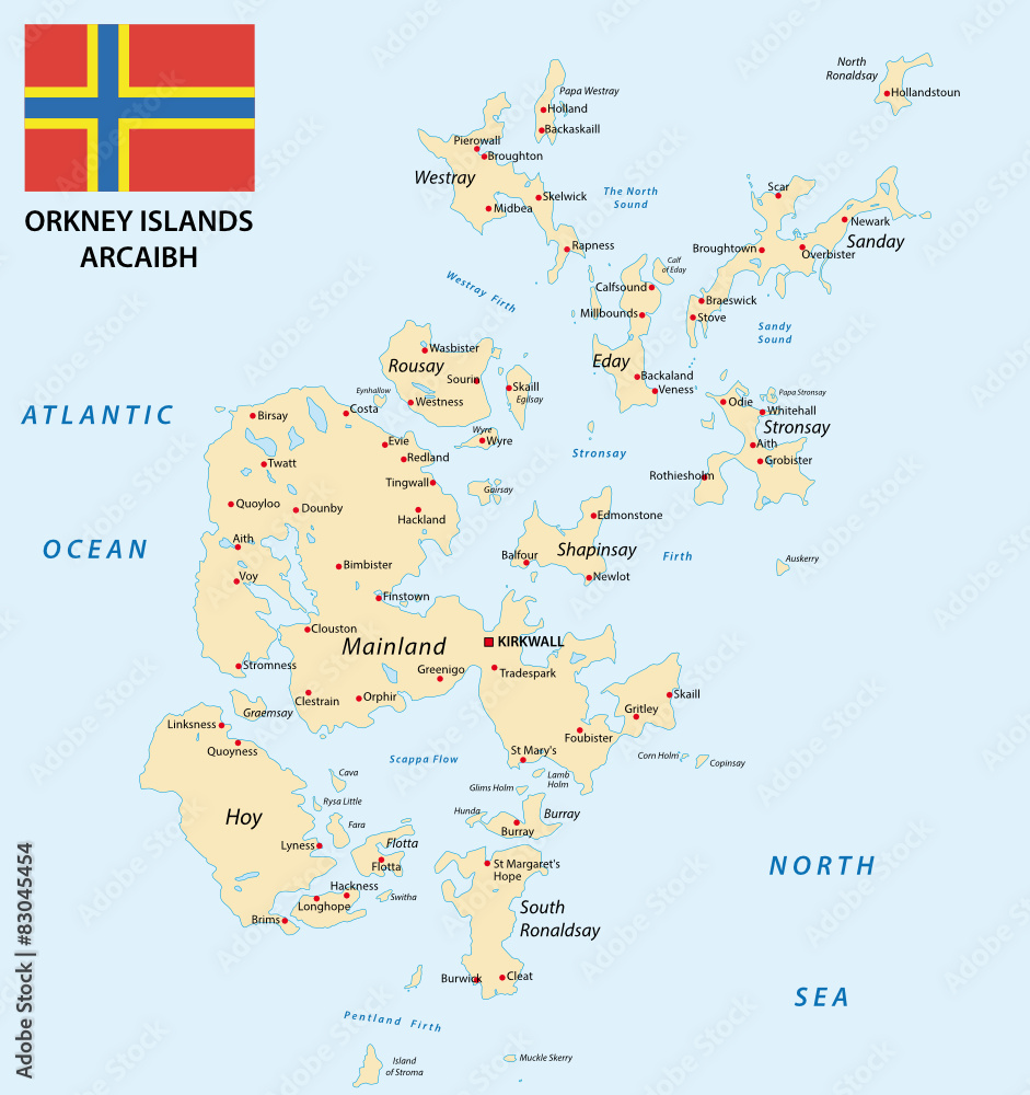 orkney islands map with flag Stock Vector | Adobe Stock