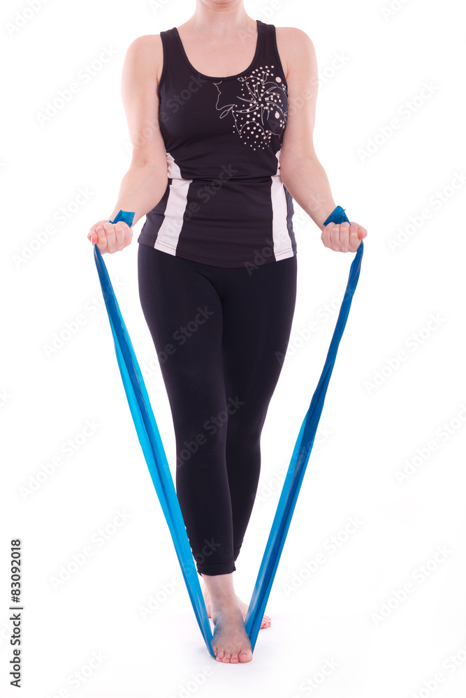 Theraband Übung auf weißen Hintegrund Stock-Foto | Adobe Stock