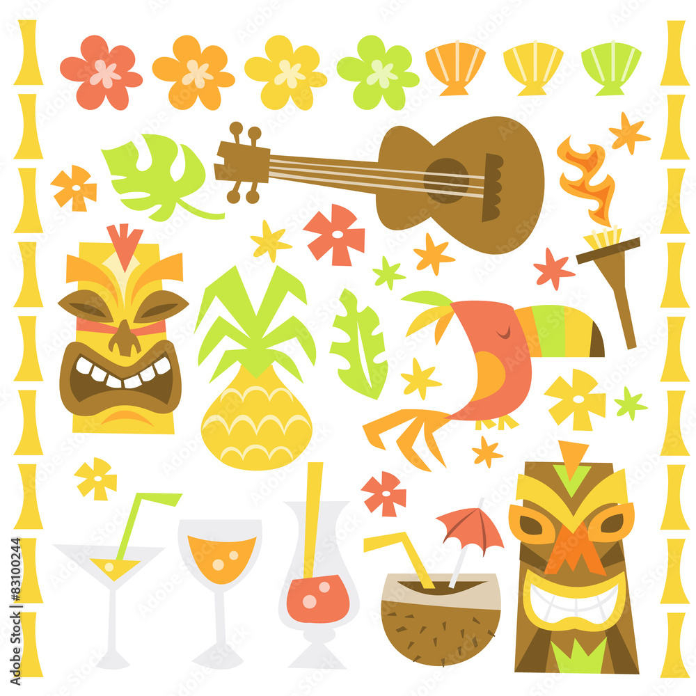 Poster Retro Hawaiian Luau Tiki Party Design Elements – Wall Art ...