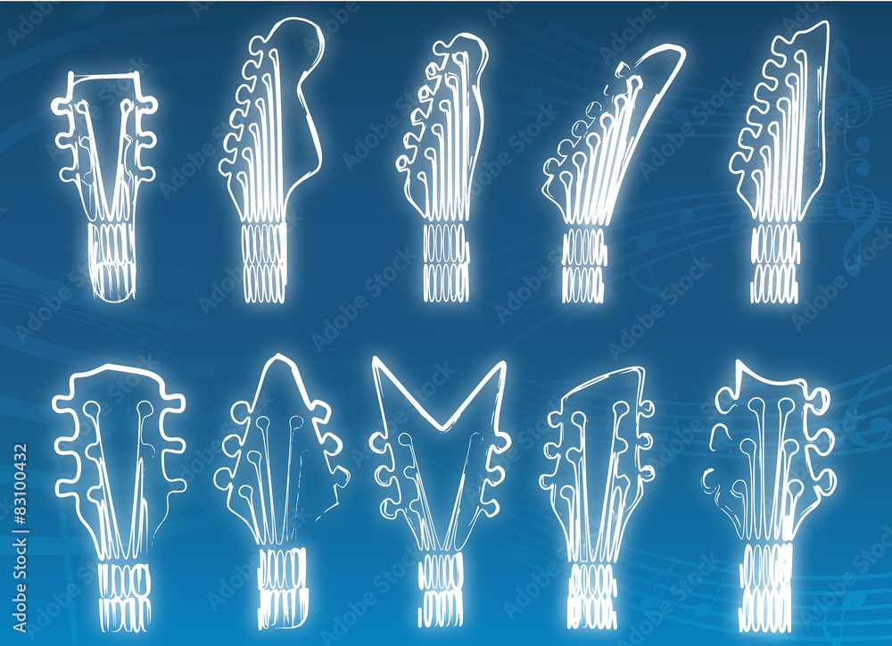 Guitar Head Drawing Vector blue background Stock Vector | Adobe Stock
