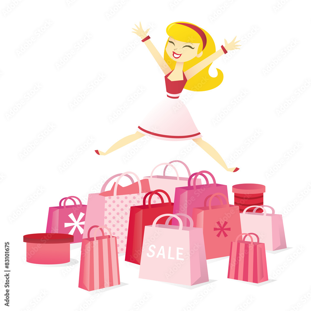 Cartoon Happy Super Sale Girl Stock Vector | Adobe Stock