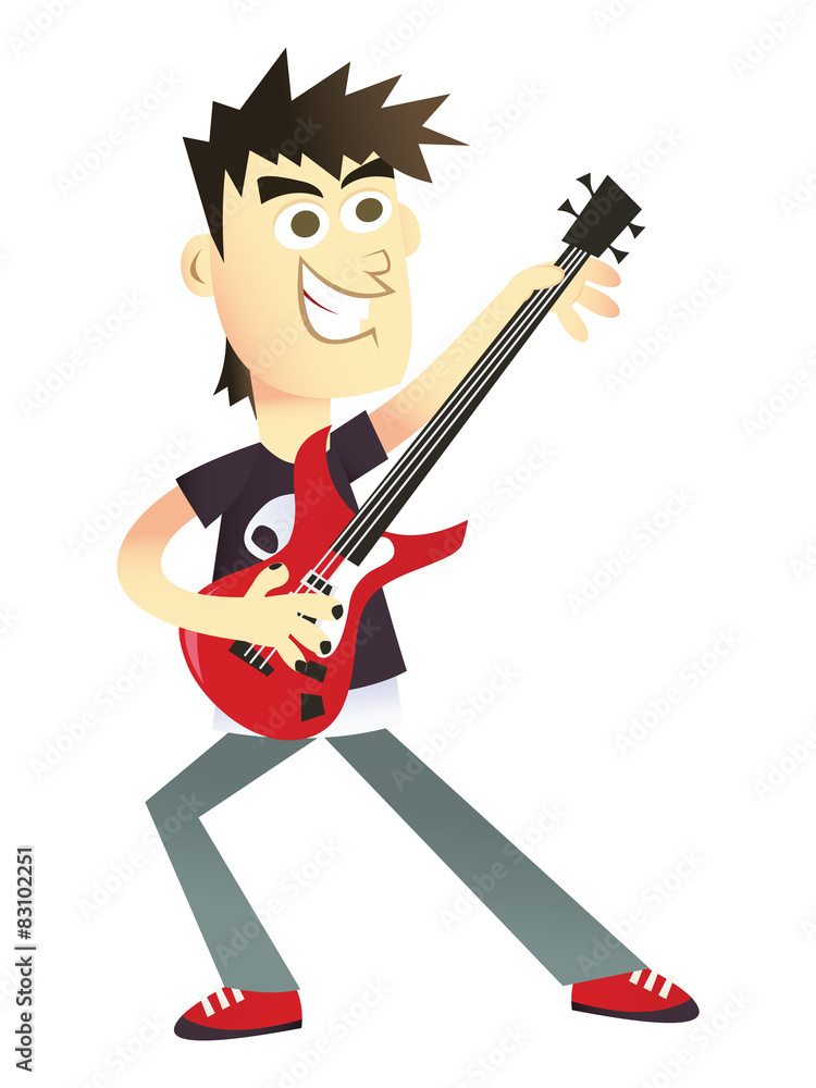 Cartoon Rocker Guitarist Stock Vector | Adobe Stock