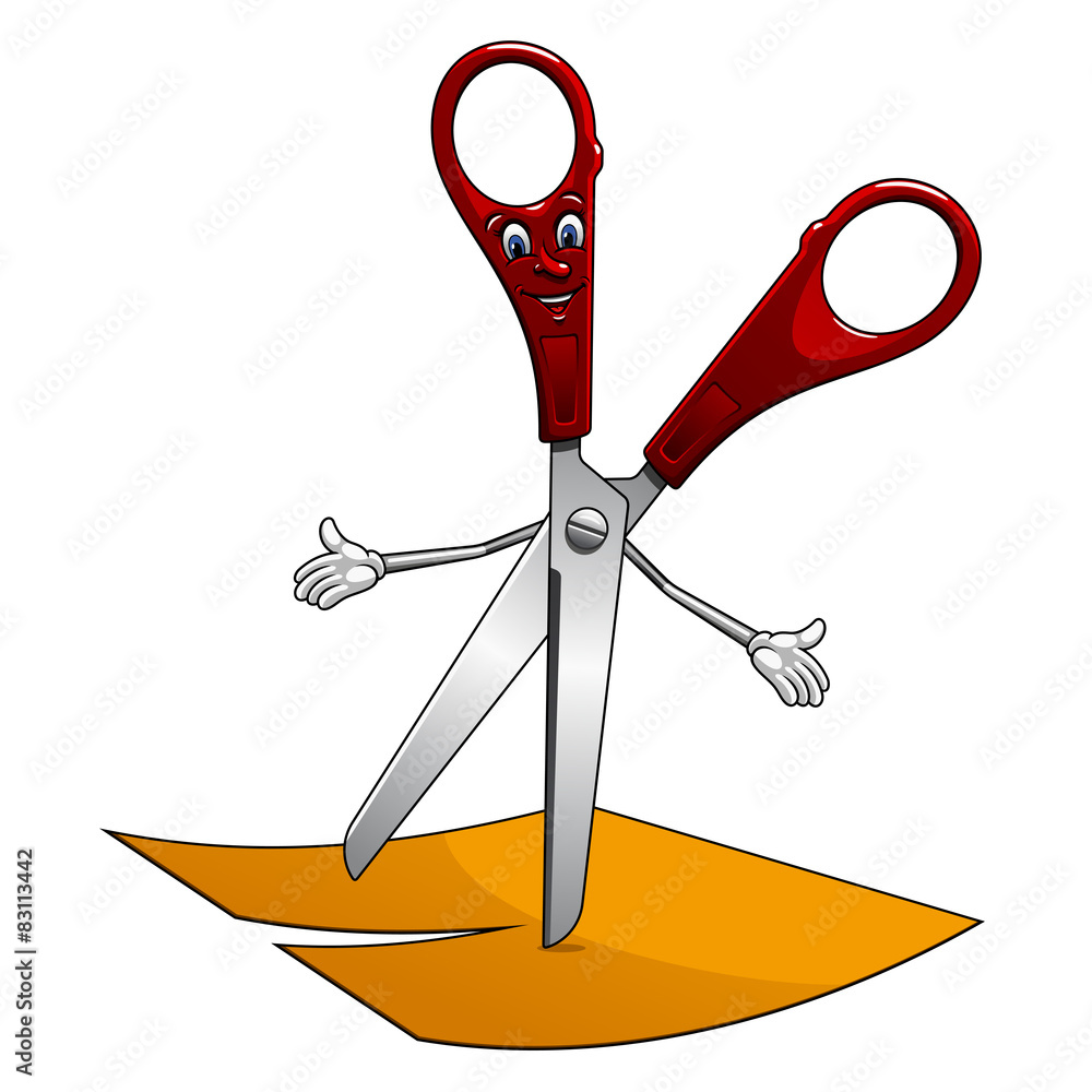 Cartoon scissors cut yellow paper Stock Vector | Adobe Stock
