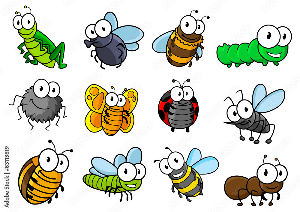 Colorful set of cartoon insects characters Stock Vector | Adobe Stock