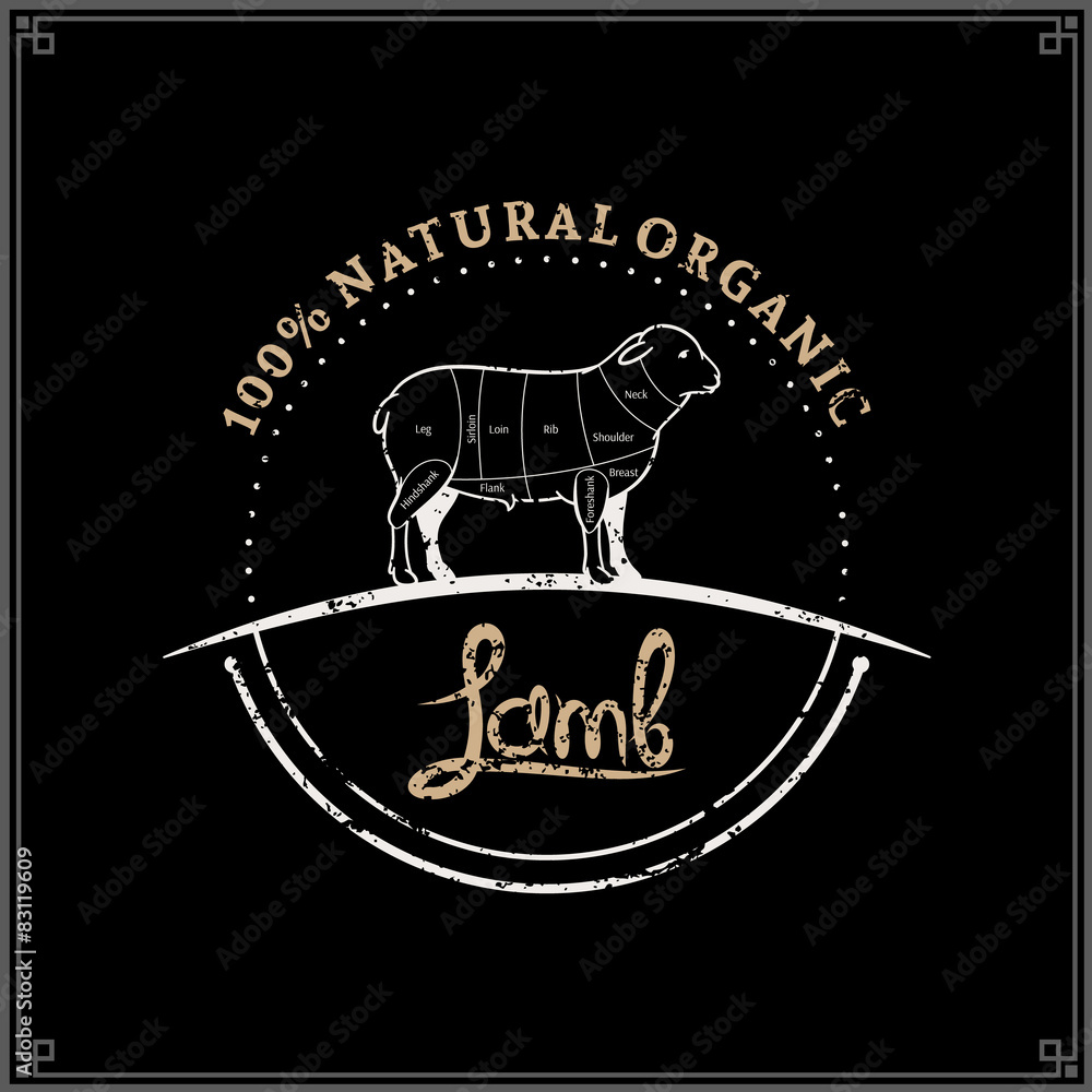 Butcher Shop Logo, Meat Label Template, Lamb Cuts Diagram Stock Vector ...