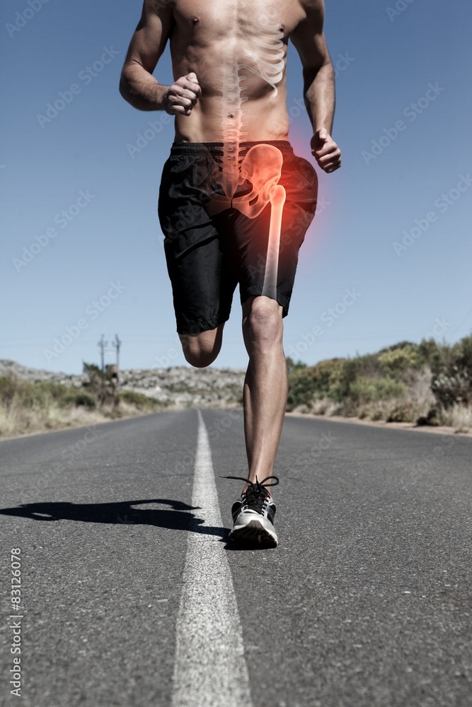 Highlighted hip bone of running man Stock Photo | Adobe Stock