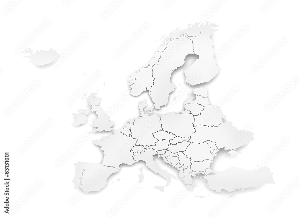 Detail paper map of Europe with national borders Stock Illustration ...