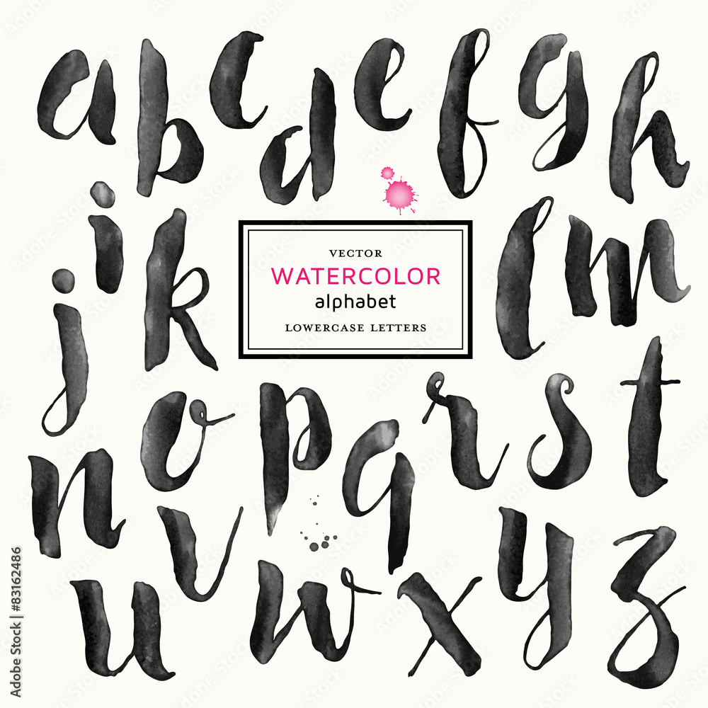 trendy hand-drawn watercolor alphabet - lowercase letters Stock Vector ...