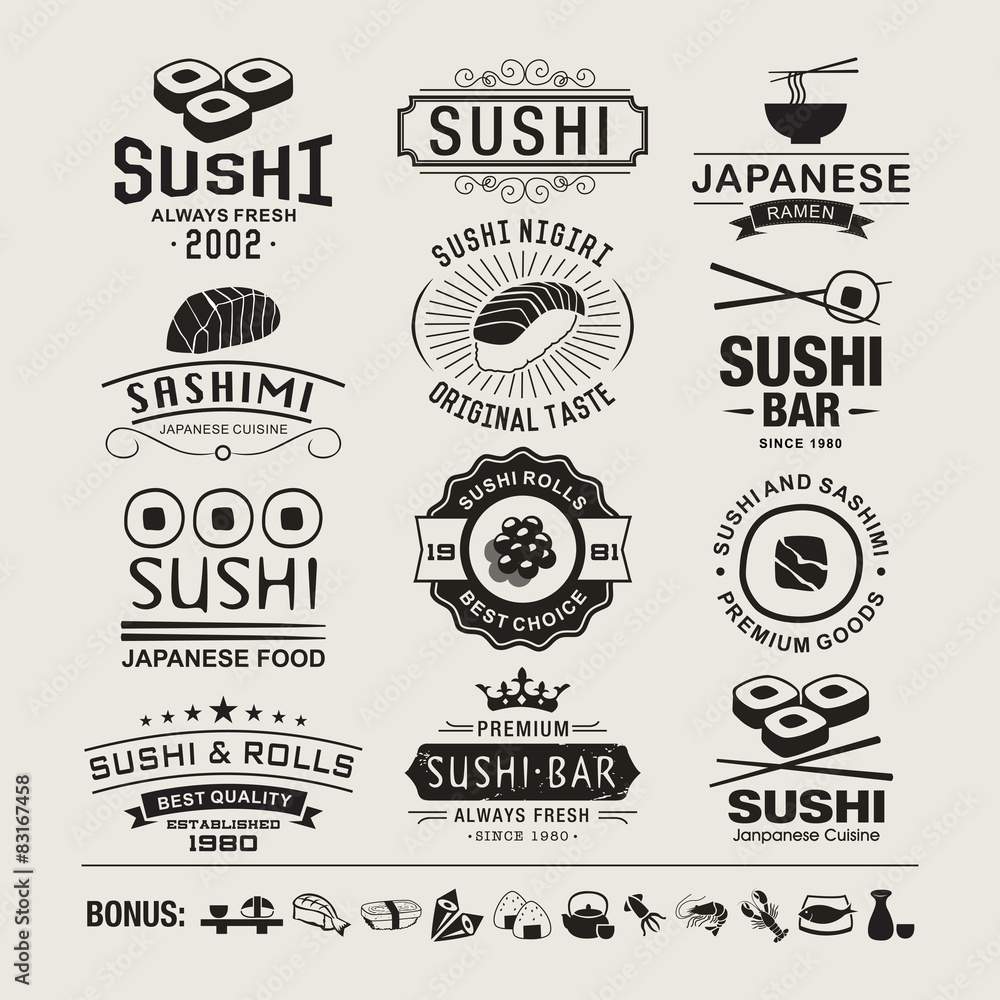Sushi design elements, logos, badges, label and icons. Stock Vector ...