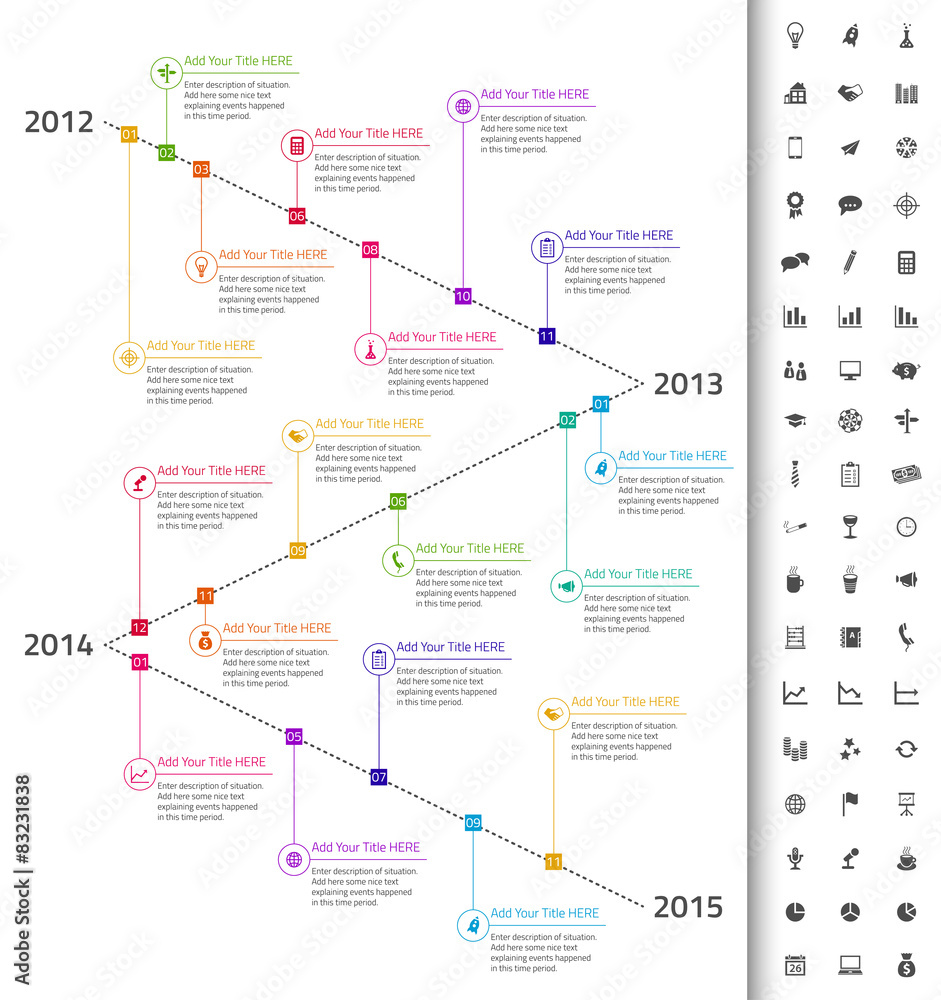 Modern timeline with rainbow milestones and icons of events Stock ...