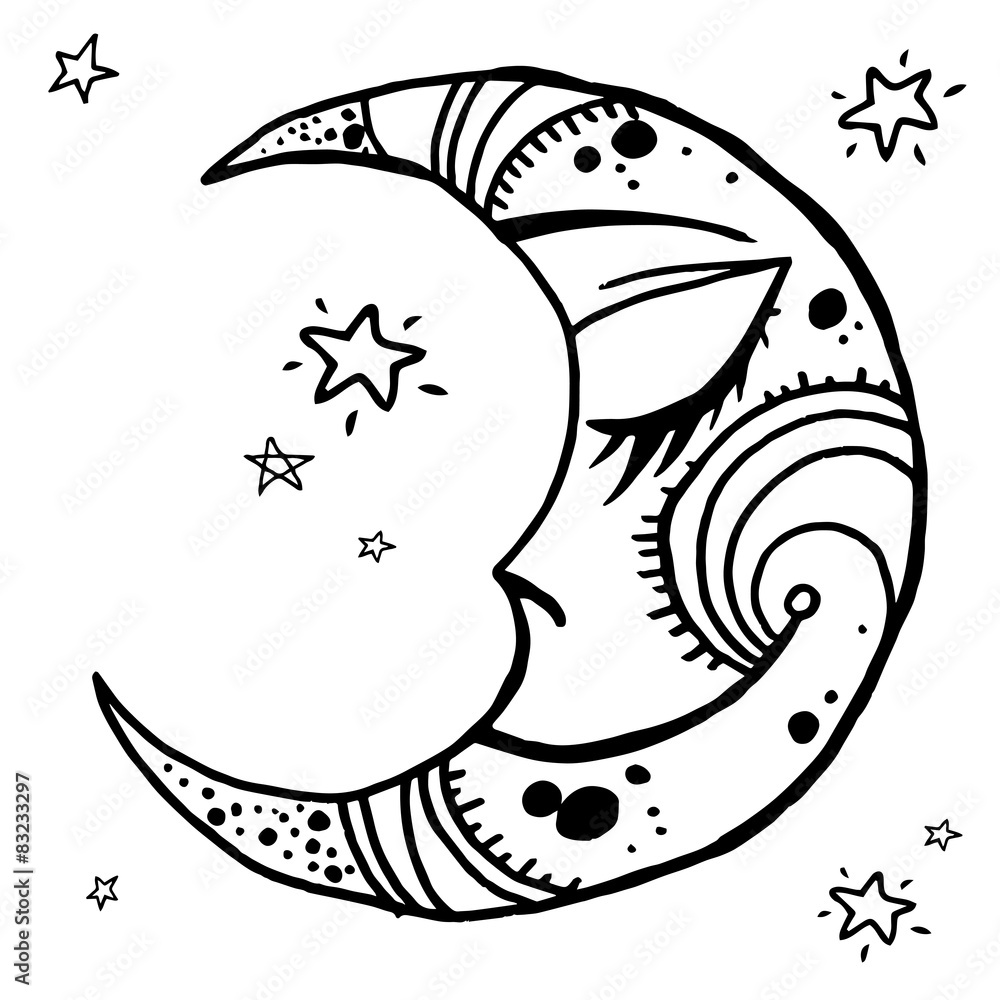 Hand drawn night moon tribal background Stock Vector | Adobe Stock