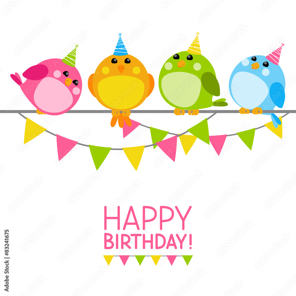 Cute birds with Birthday message Stock Vector | Adobe Stock