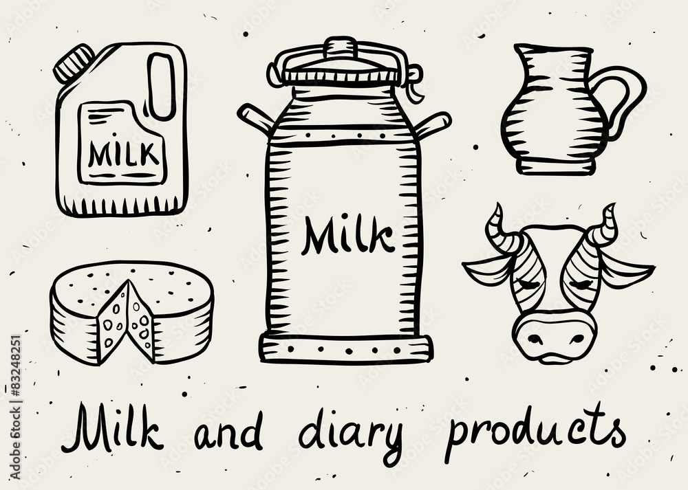 Milk and dairy products draft sketch. Eps8 vector illustration Stock ...