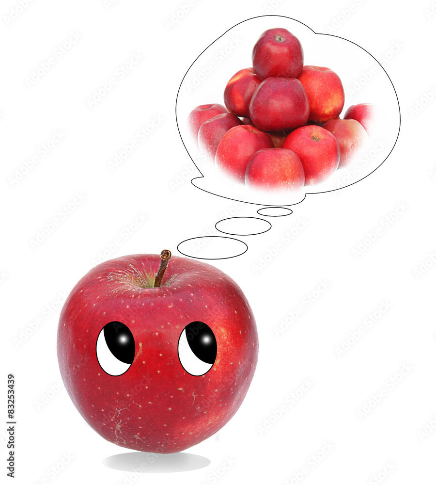 Lustiger roter Apfel mit Augen denkt an Äpfel Stock-Foto | Adobe Stock