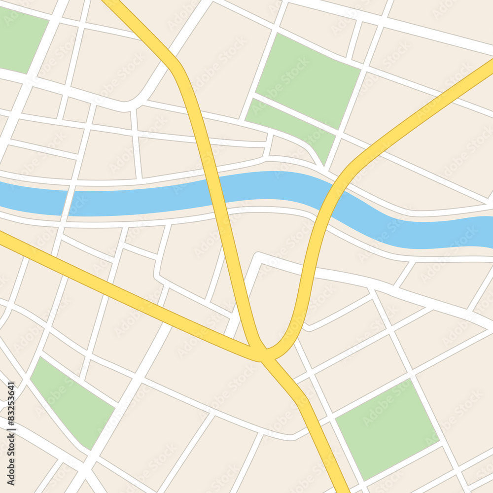 square vector map with river - streets and parks Stock Vector | Adobe Stock