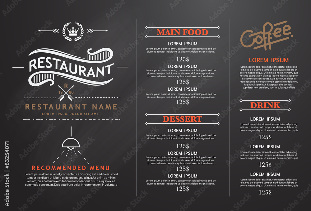 vintage and art restaurant menu design. Stock Vector | Adobe Stock
