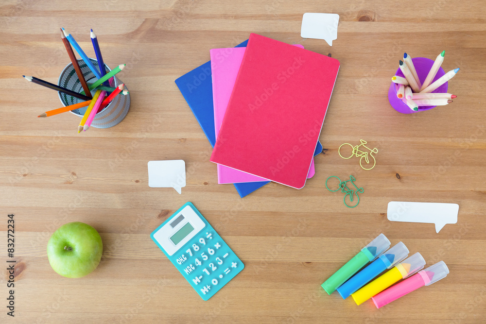 School supplies on the desk Stock-Foto | Adobe Stock
