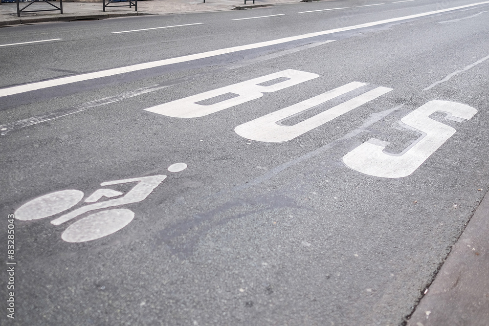 Traffic signs - Bus lanes and parking road markings Stock Photo | Adobe ...
