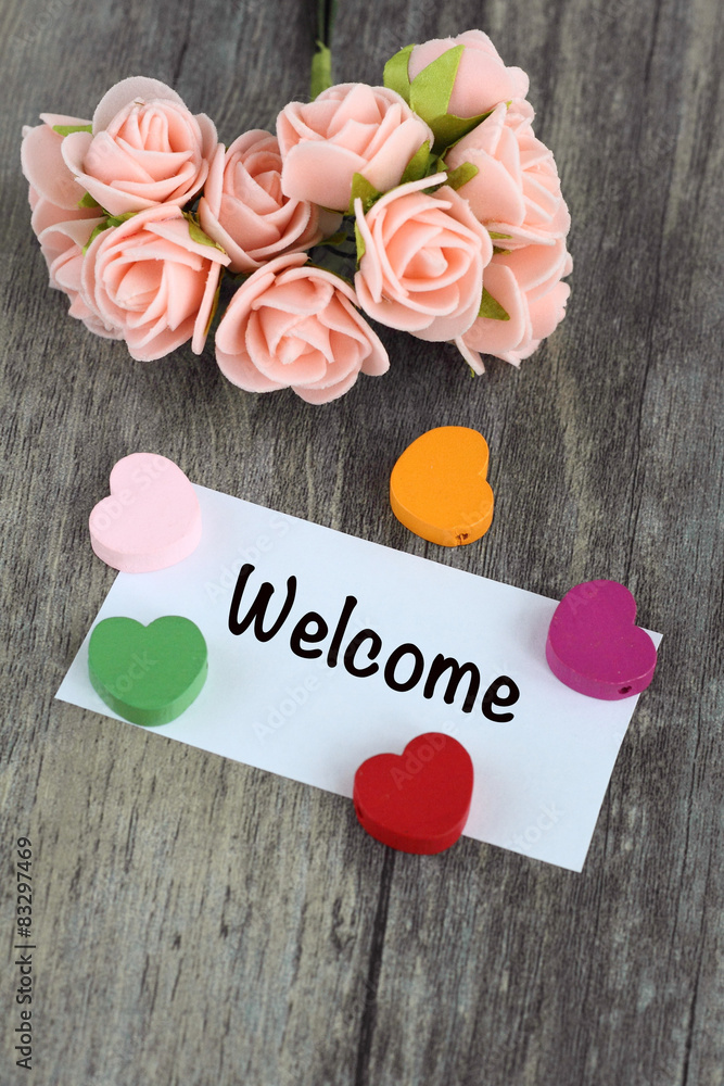 welcome note with flowers in background Stock Photo | Adobe Stock