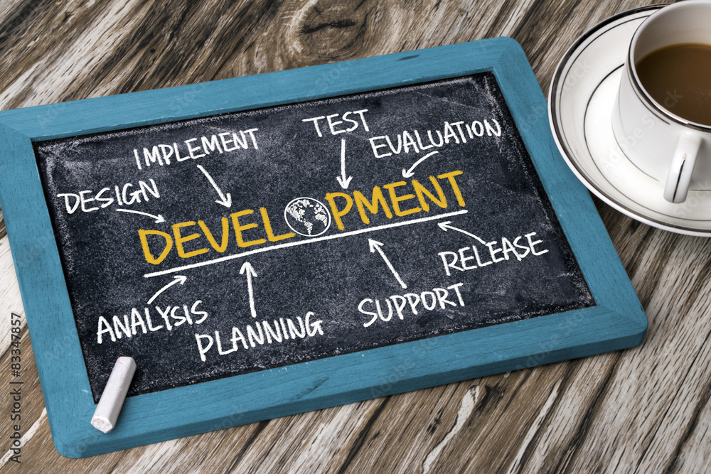 development flowchart hand drawing on blackboard Stock Photo | Adobe Stock