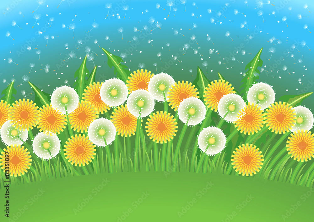 Cartoon background with dandelions Stock Vector | Adobe Stock