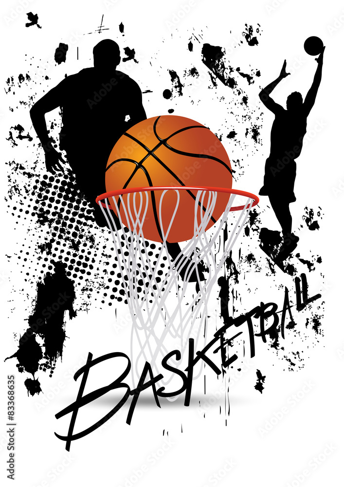 basketball player in act on white grunge background Stock Vector ...