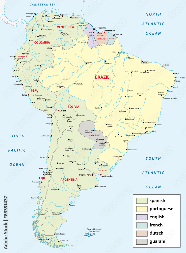 languages map of south america Stock Vector | Adobe Stock