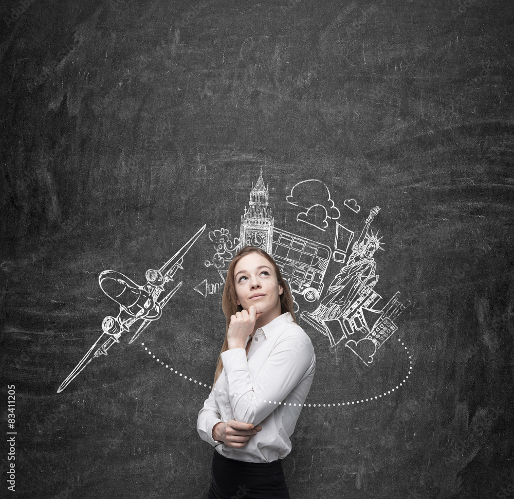 Beautiful blonde traveller is thinking Stock Photo | Adobe Stock