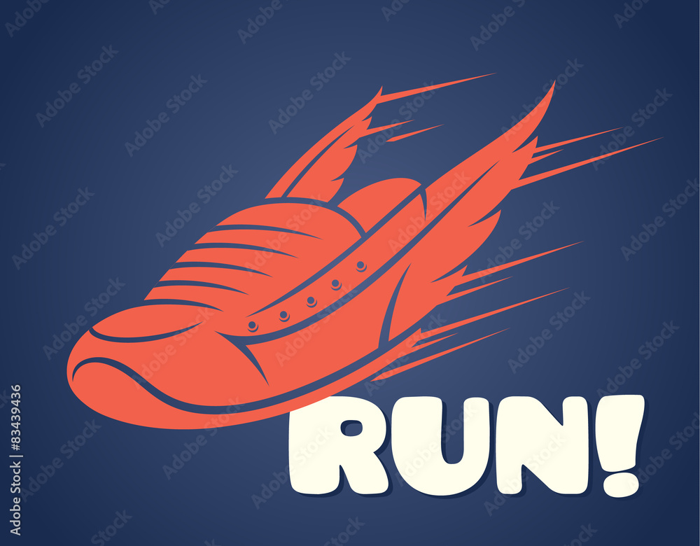Run Poster Design with Running Shoe with Motion Lines Stock Vector ...