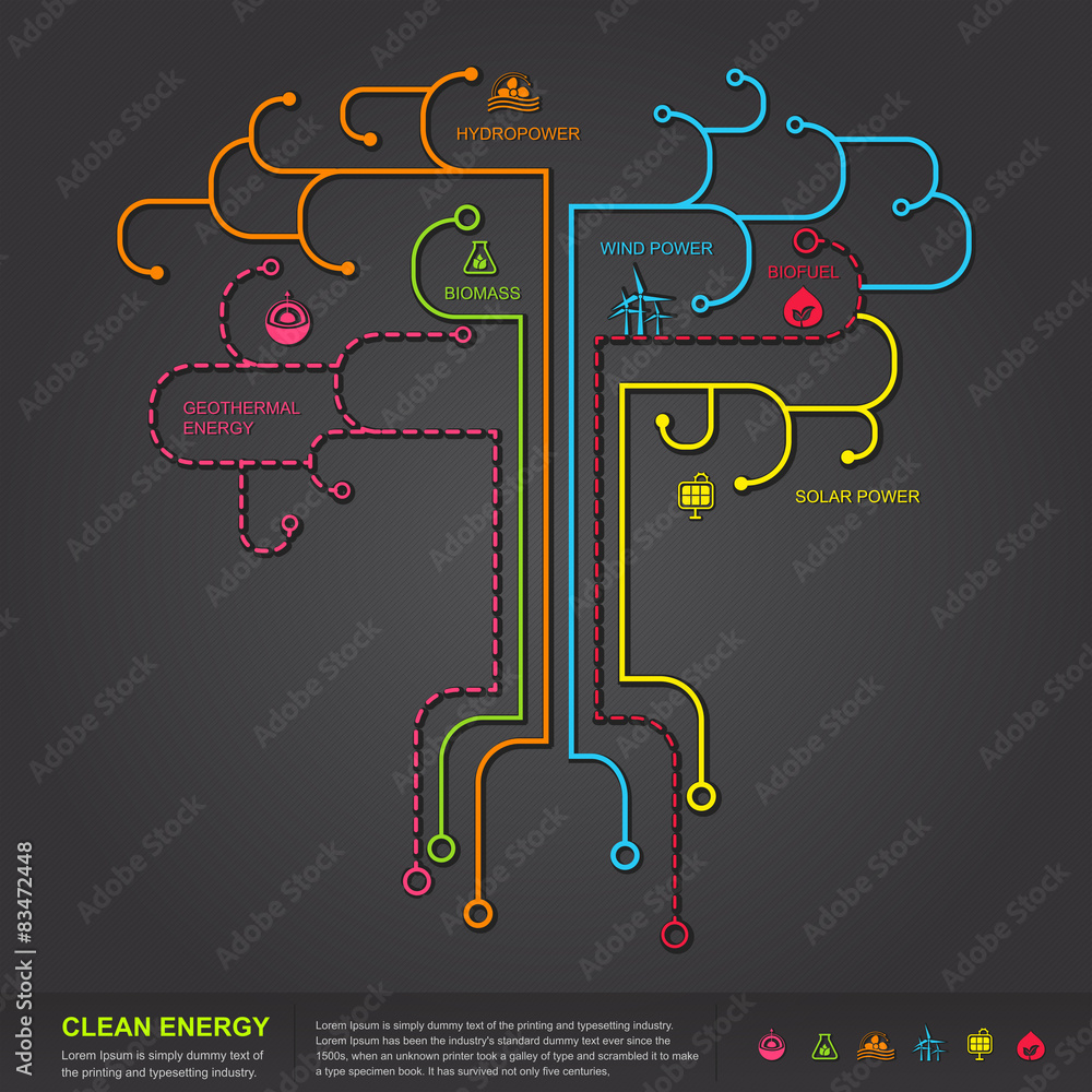 Clean energy flat infographic diagram template design in tree sh Stock ...