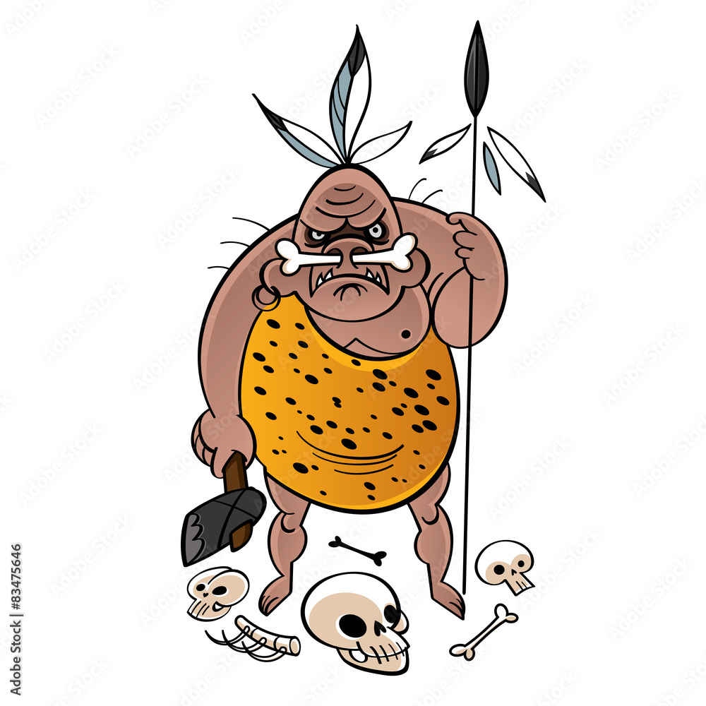 Cannibal - brutal savage chief of a tribe Stock Vector | Adobe Stock