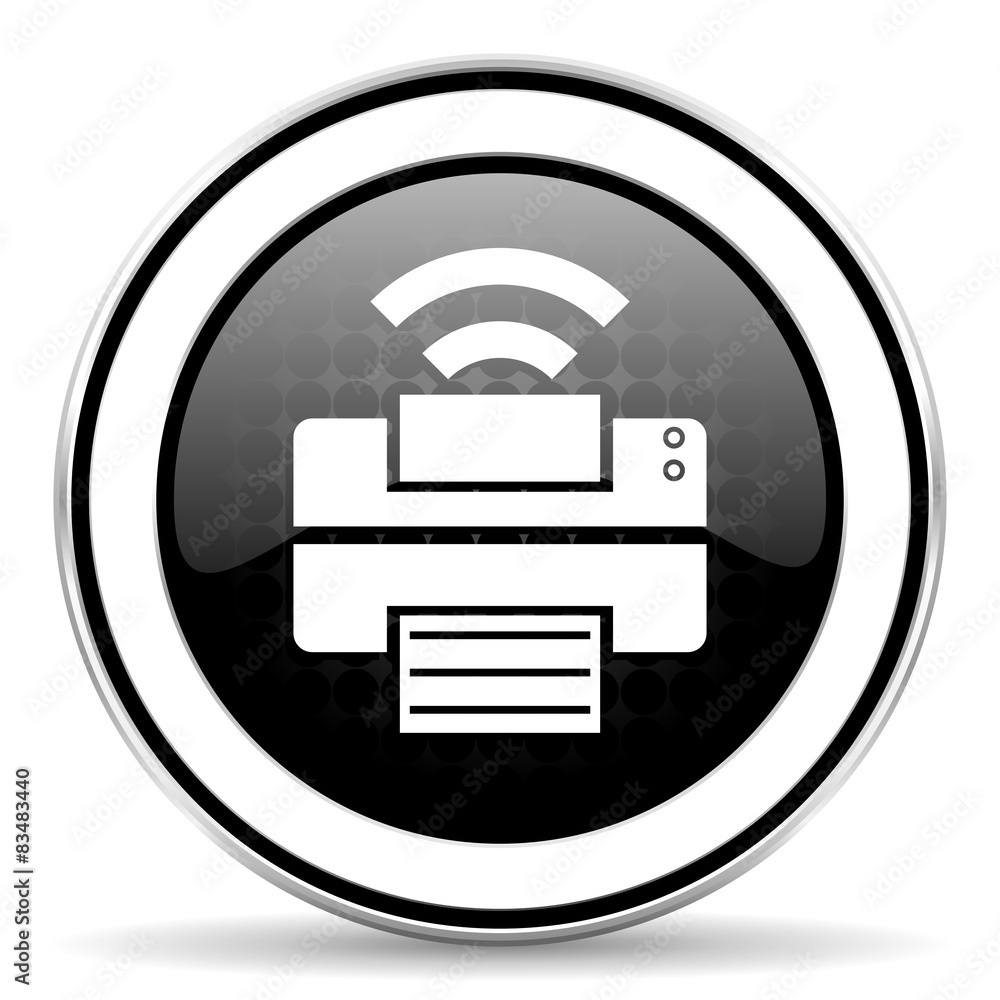 printer icon, black chrome button, wireless print sign Stock ...
