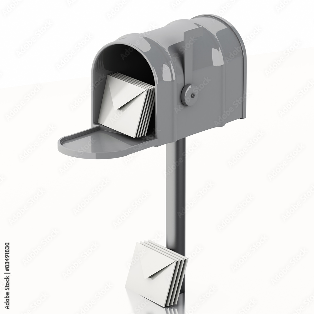 3d mail box with heap of letters. Stock Illustration | Adobe Stock