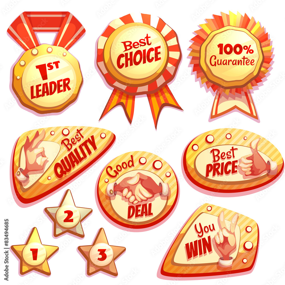 Vector set of colored brightly badges with hand gesture symbols Stock ...