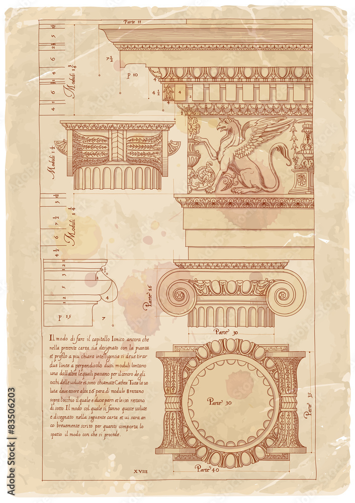 Blueprint - hand draw sketch ionic architectural order Stock Vector ...